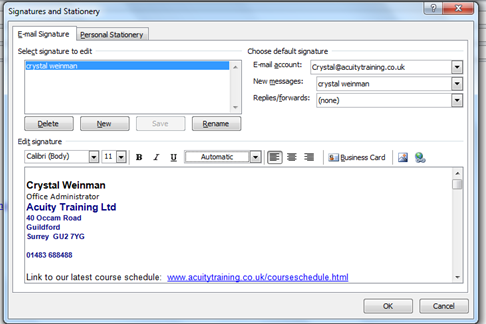 How to create a Signature in Outlook - Acuity Training