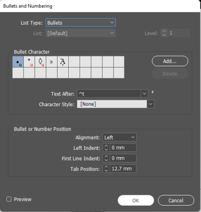 Adobe InDesign: Changing The Bullet Character In A Bulleted List