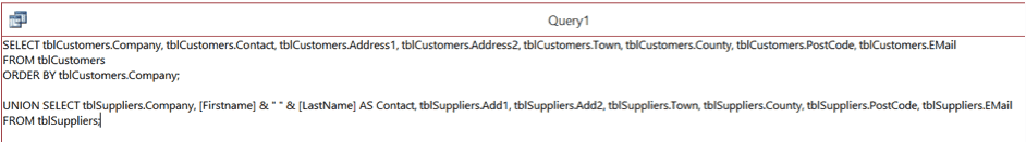 Using Union Queries & Select Statements In SQL & Access