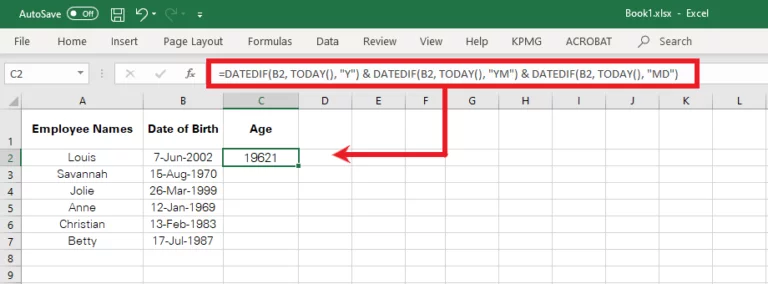 Calculate Age from Date of Birth in Excel - Acuity Training