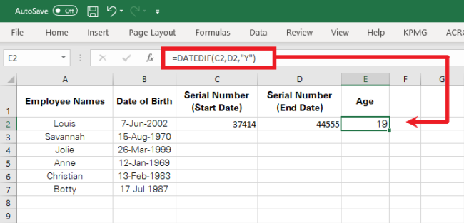 Calculate Age from Date of Birth in Excel - Acuity Training