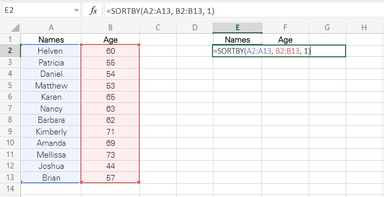 SORT and SORTBY functions