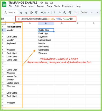 TRIMRANGE Function In Excel - Acuity Training